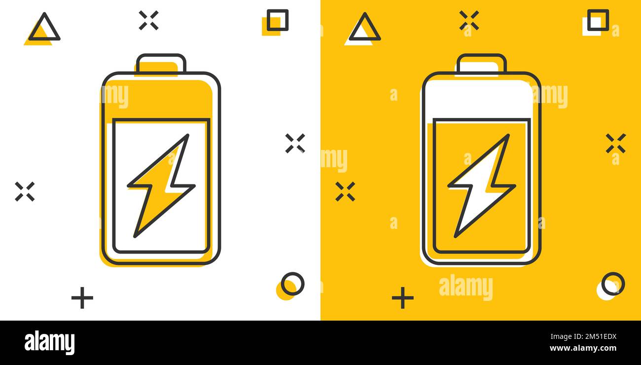 Battery icon in comic style. Accumulator cartoon vector illustration on ...