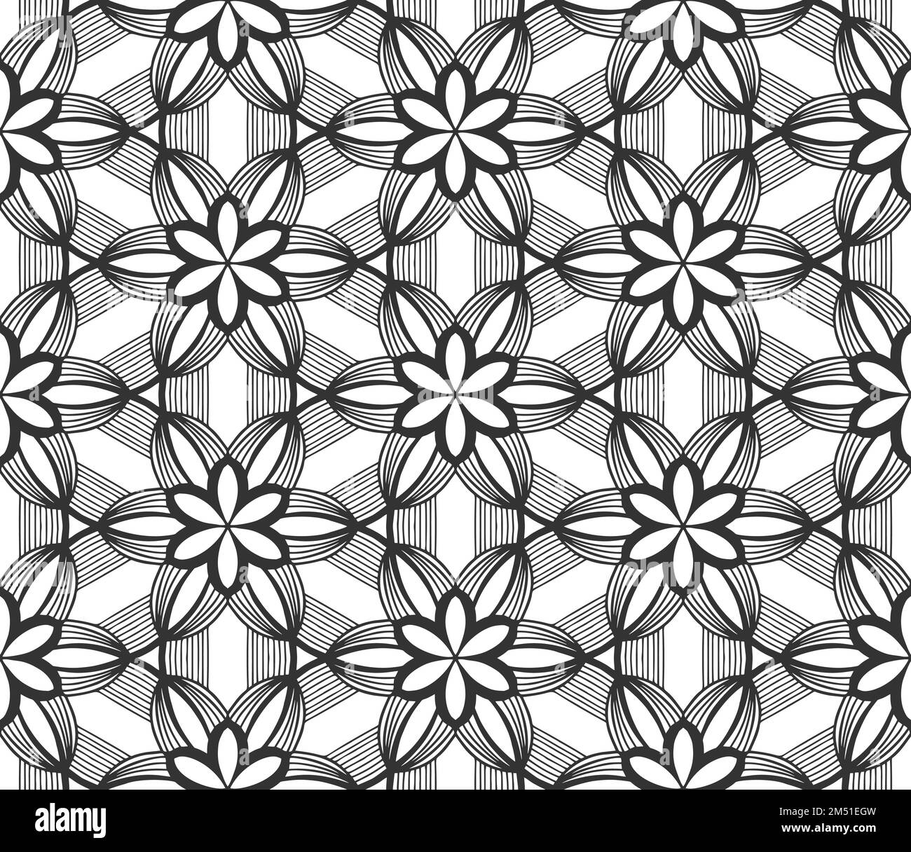 Lace flower bud seamless pattern. Floral line art repeat tile. Endless ...