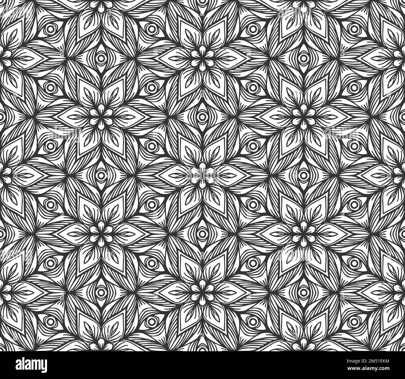 Abstract black geometric floral seamless pattern. Trendy ornate shape ...