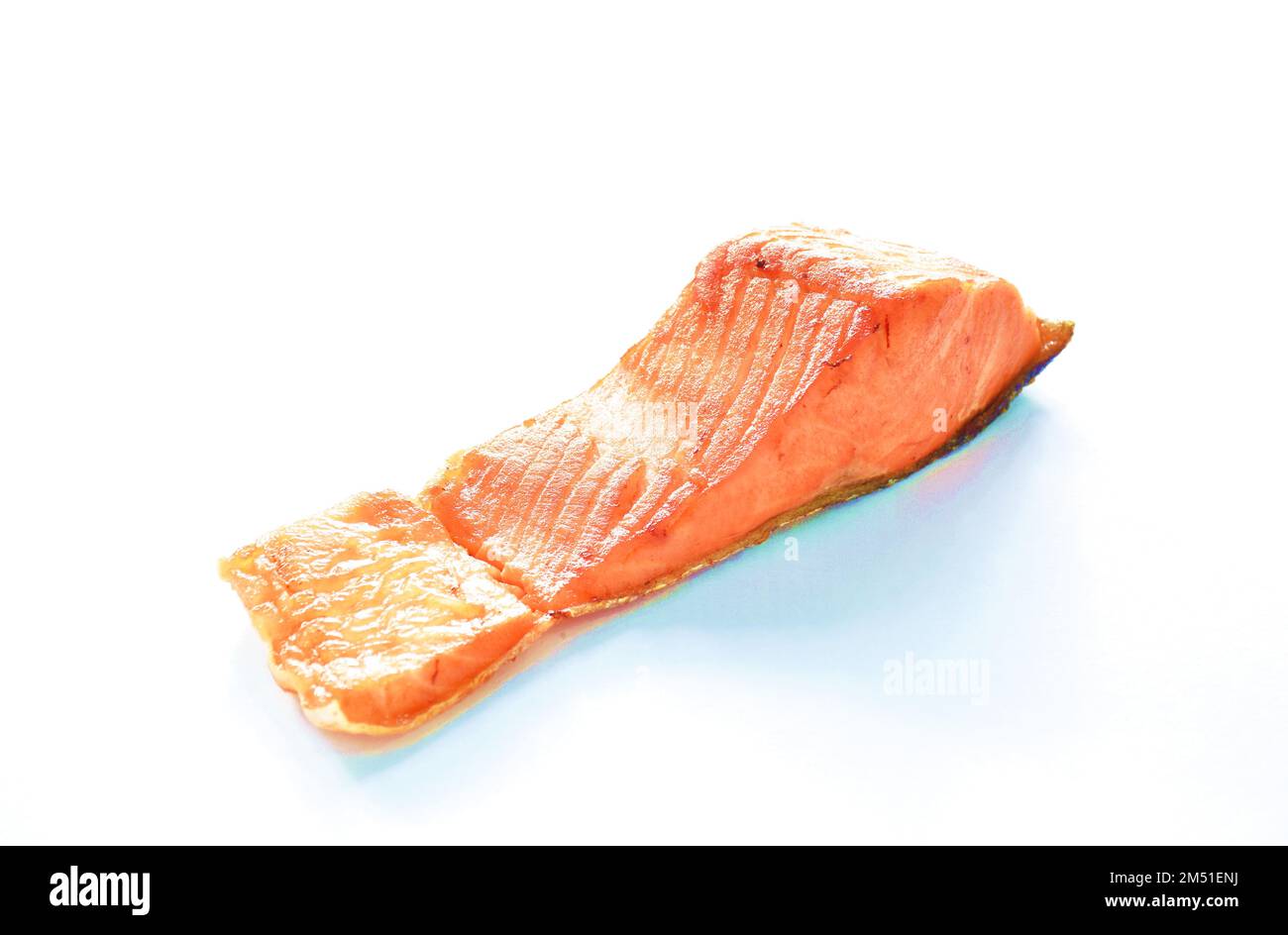 grilled salmon fish slice arranging on white background Stock Photo - Alamy
