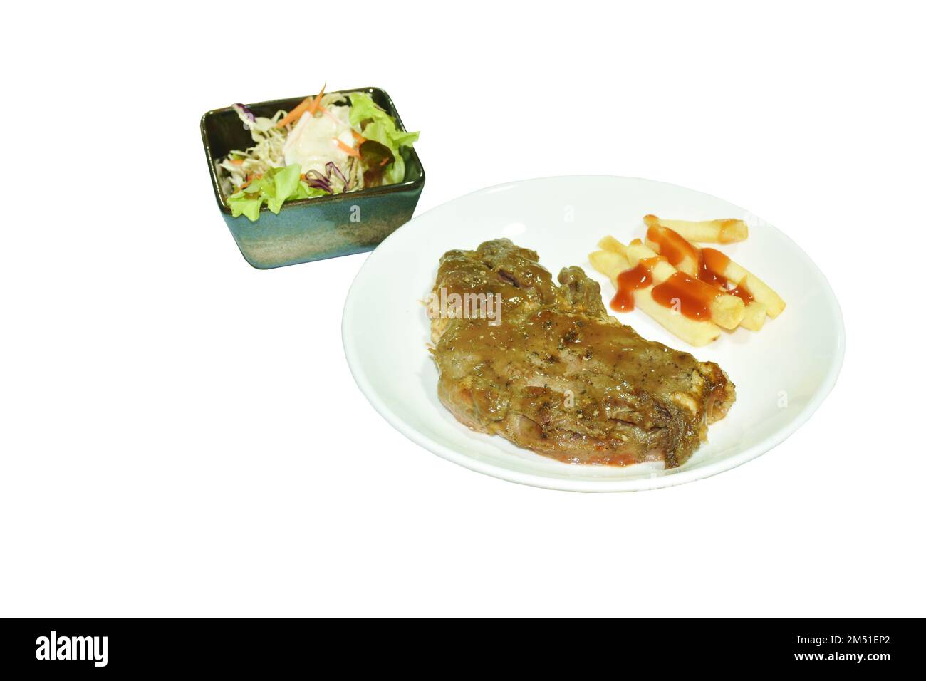 grilled beef steak dressing gravy sauce with French fries dressing ...