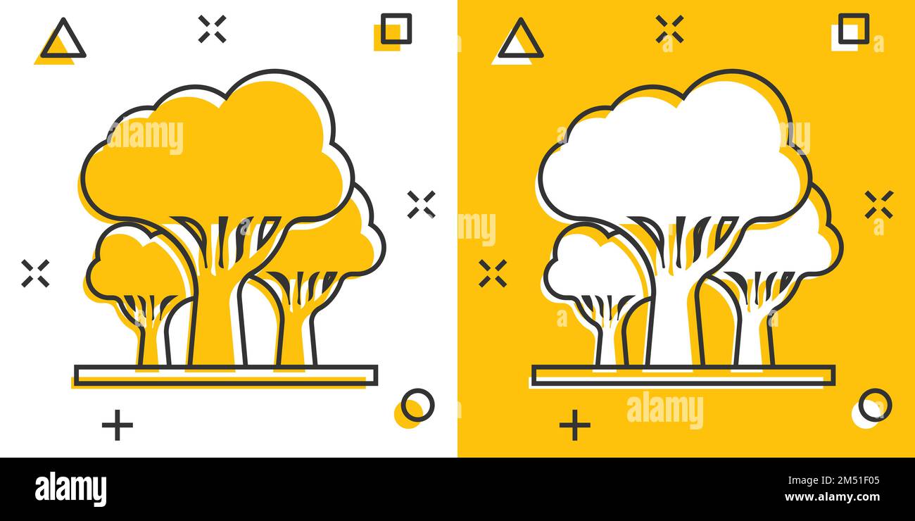Tree icon in comic style. Forest cartoon vector illustration on white ...