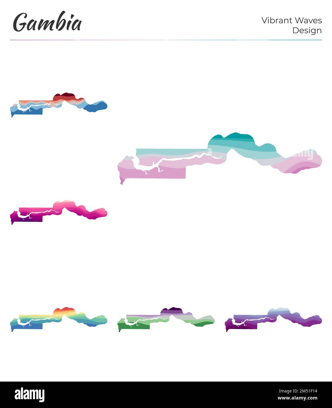 Set of vector maps of Gambia. Vibrant waves design. Bright map of ...