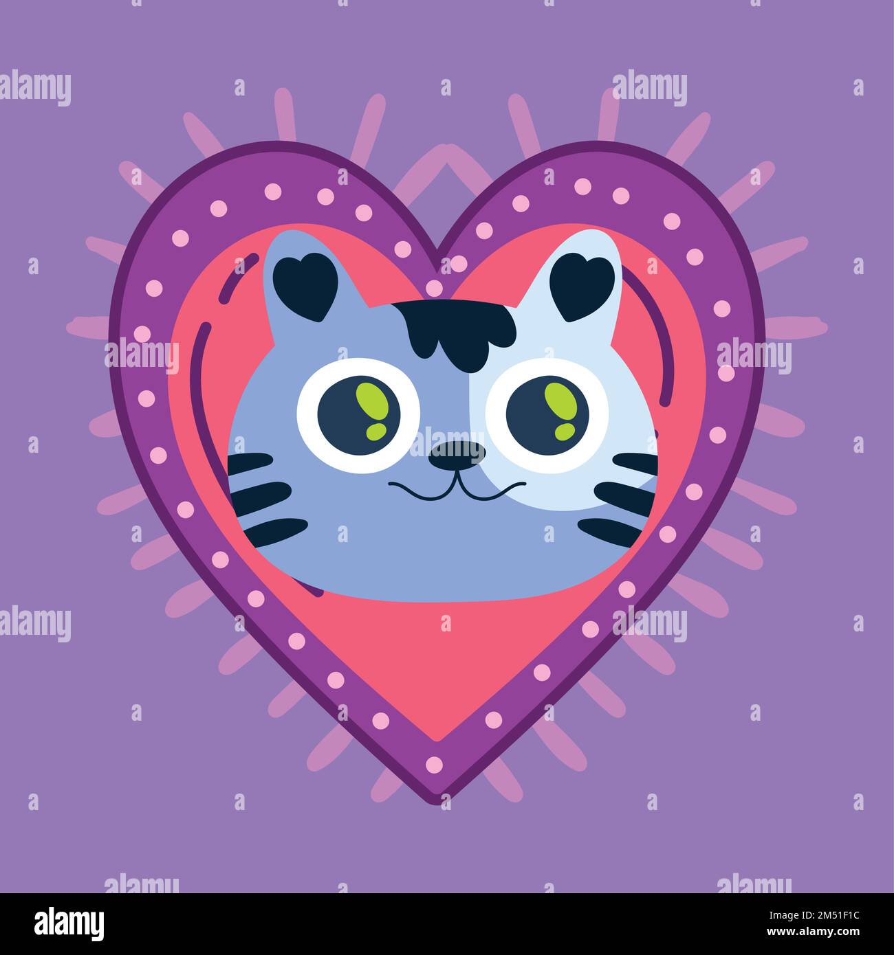 cute cat head on heart Stock Vector Image & Art - Alamy