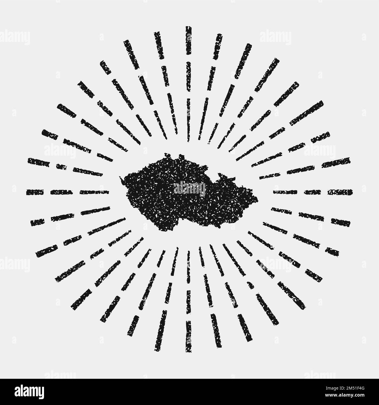 Vintage map of Czech Republic. Grunge sunburst around the country ...