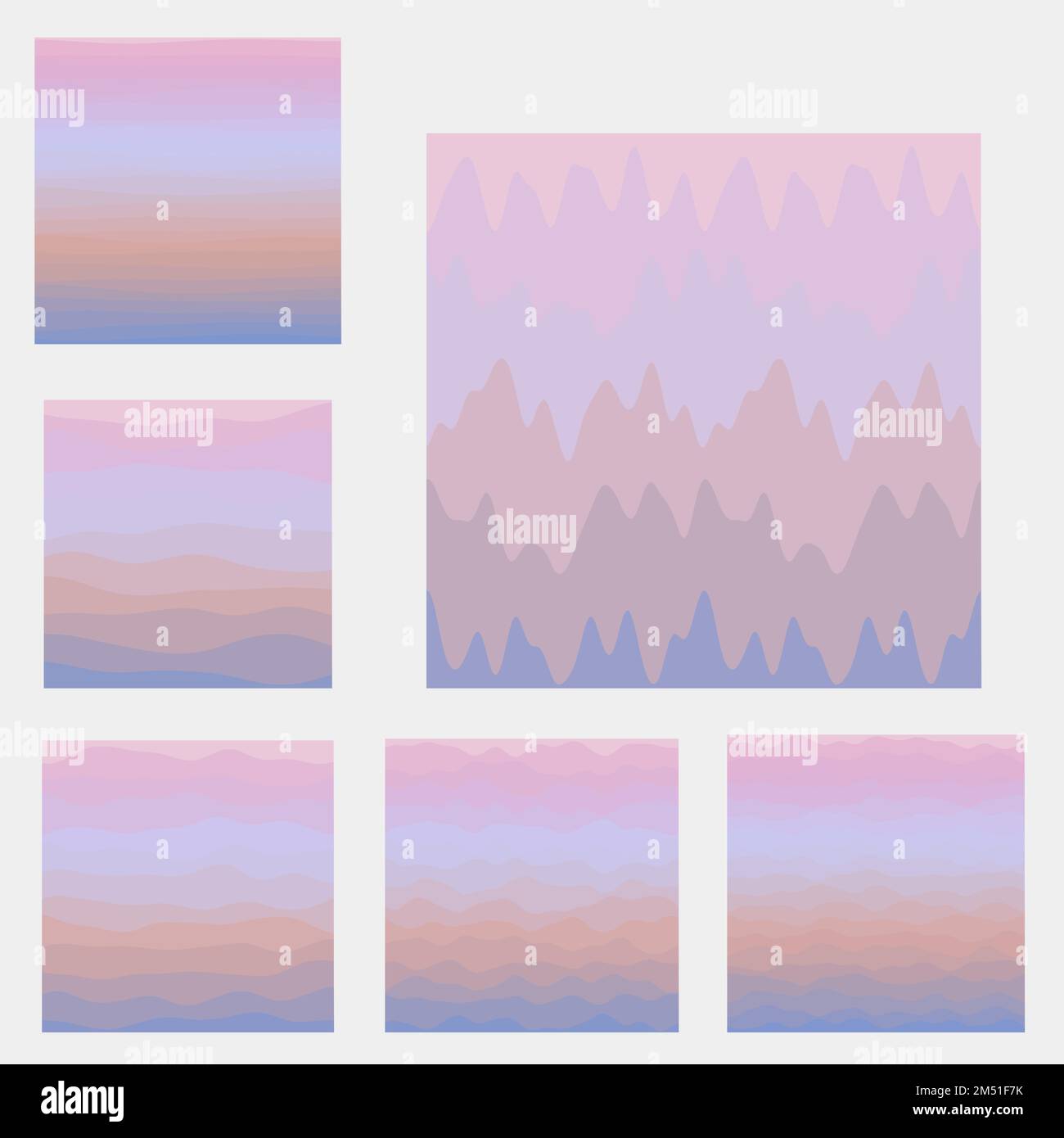 Abstract waves background collection. Curves in pastel blue violet ...