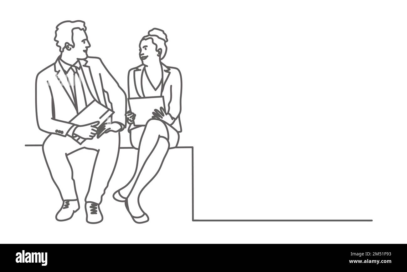 Queue single line illustration Cut Out Stock Images & Pictures - Alamy