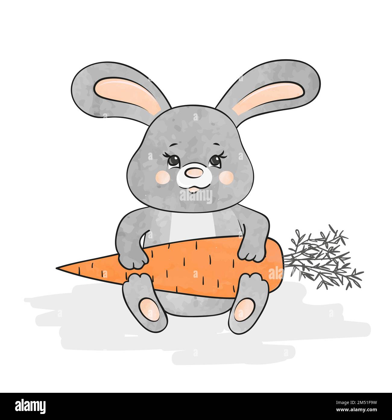 Cute cartoon bunny with carrot. Vector illustration of baby rabbit ...
