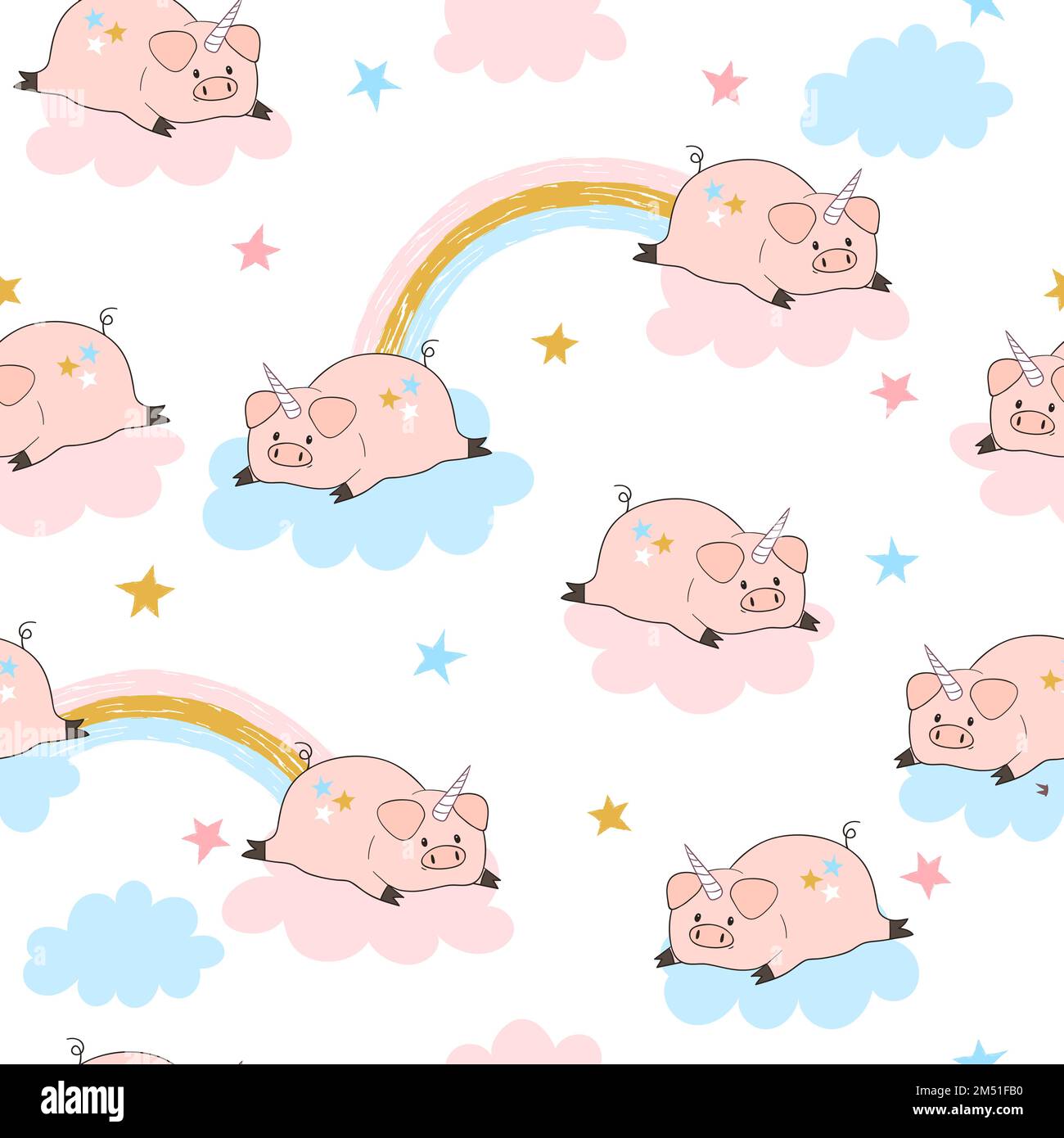Seamless vector cute pig unicorn pattern. Baby print Stock Vector Image ...