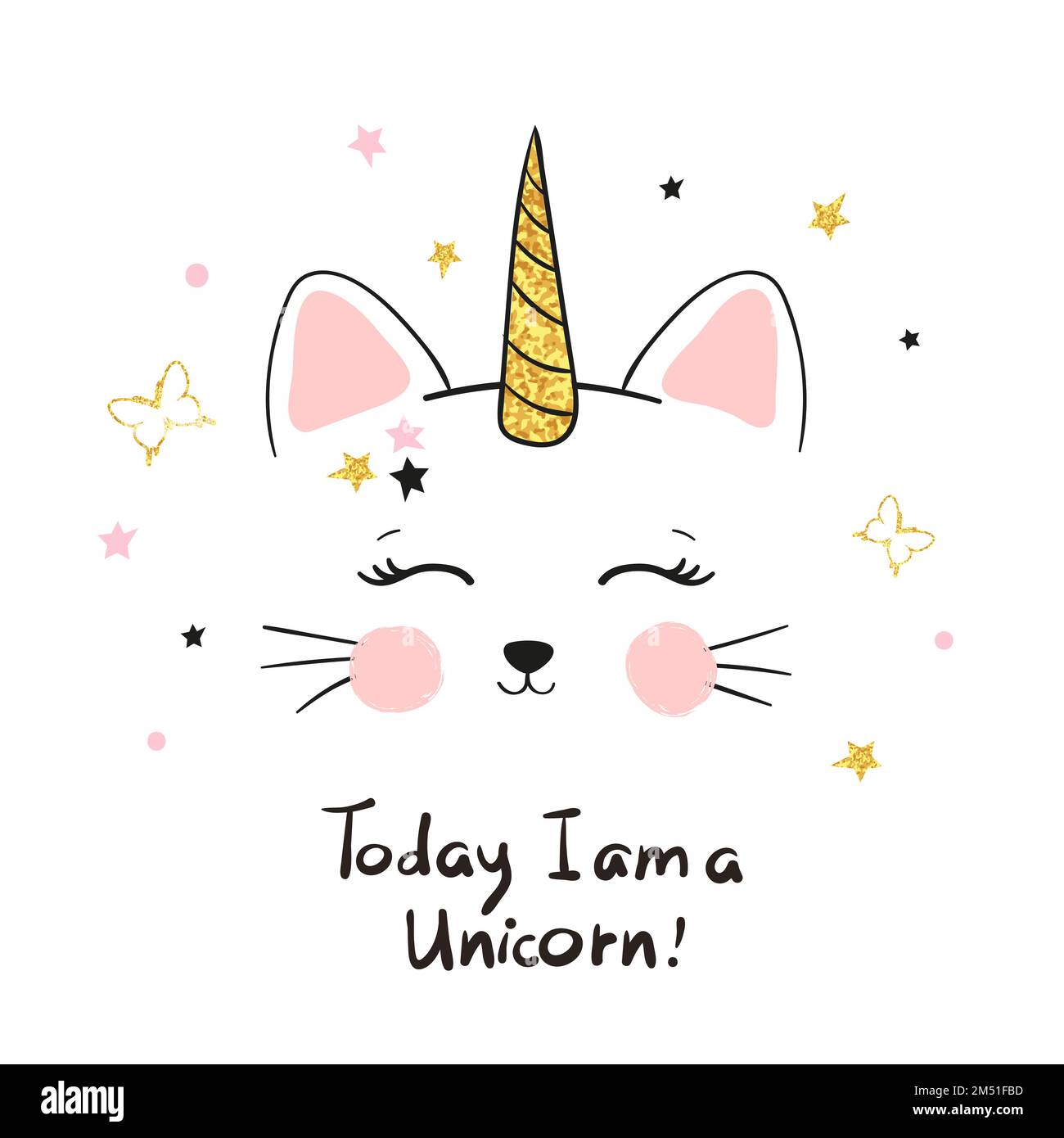 Cute cat unicorn for kids design - t-shirt print, poster Stock Vector ...