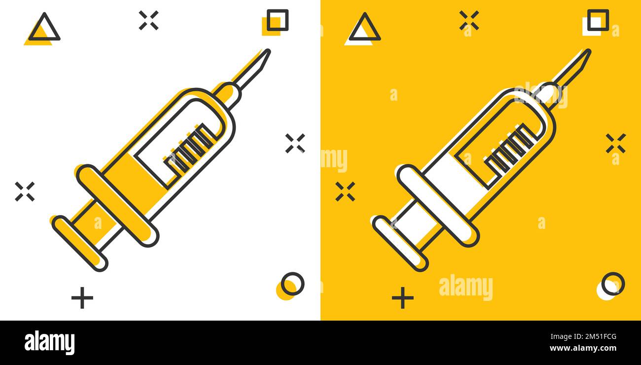 Syringe icon in comic style. Coronavirus vaccine inject cartoon vector ...