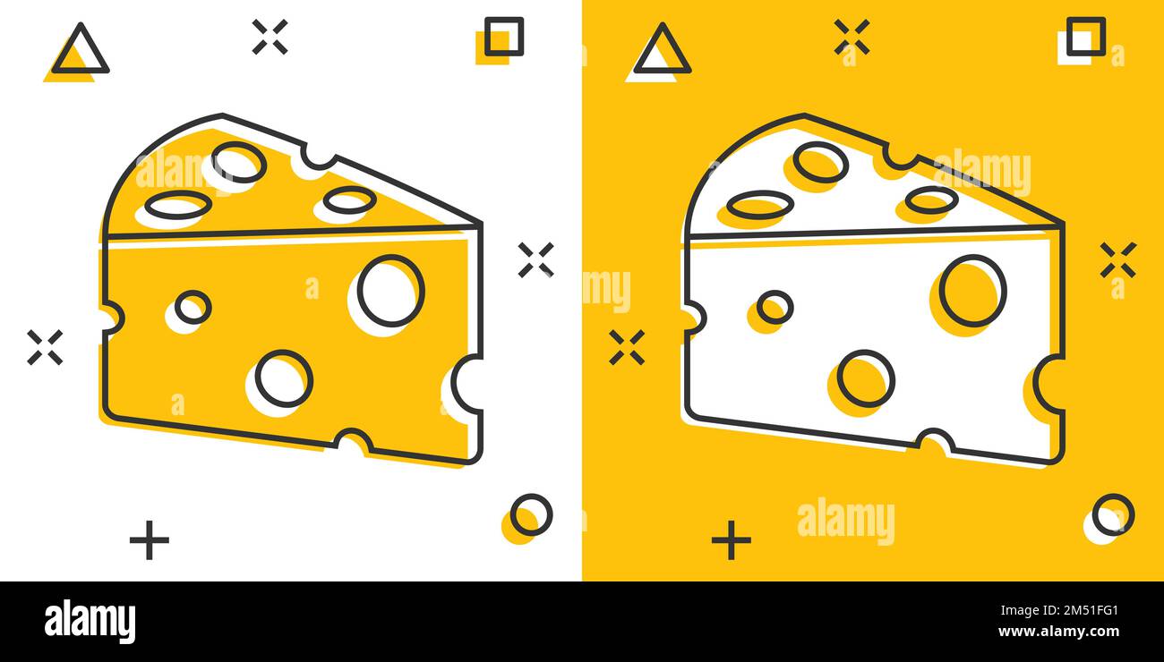Cheese slice icon in comic style. Milk food cartoon vector illustration ...