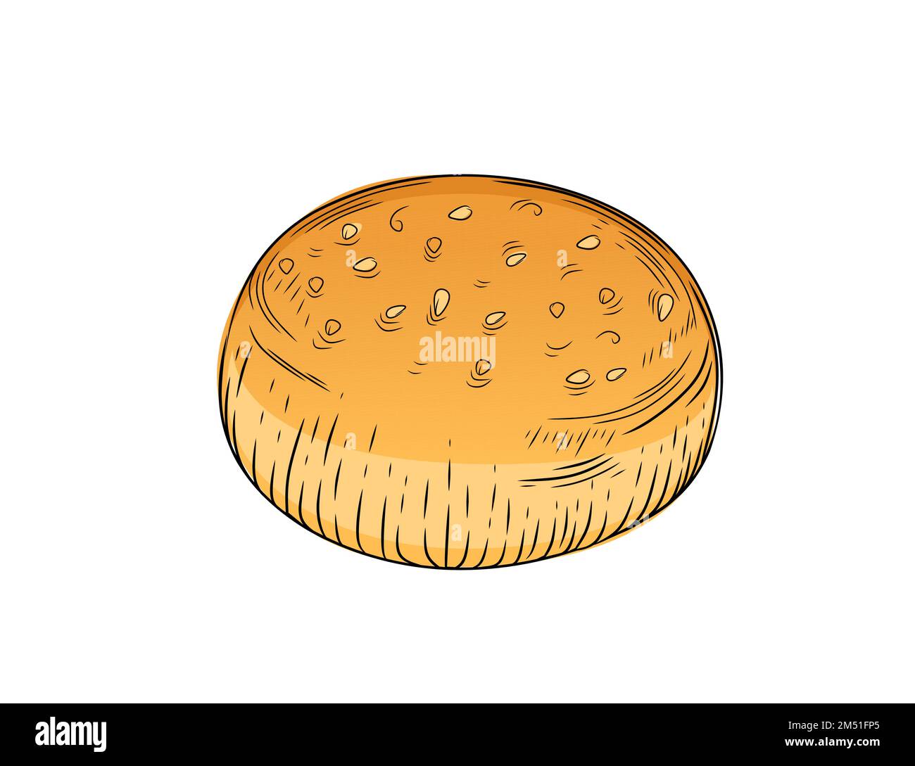 Fresh tasty white burger bun with sesame hand drawn style vector ...