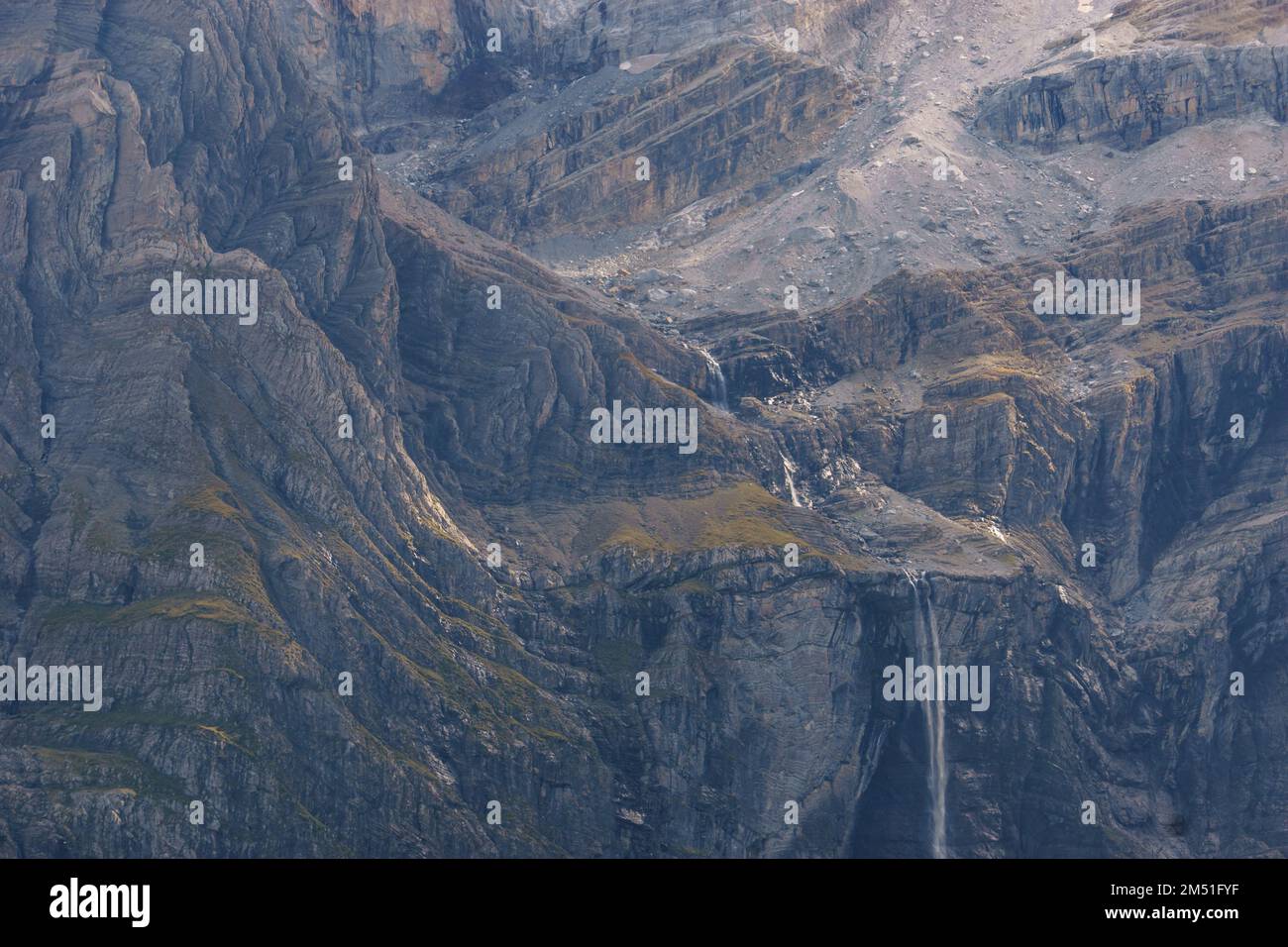 Distant detail view at famous Gavarnie waterfalls in french Pyrenees in ...