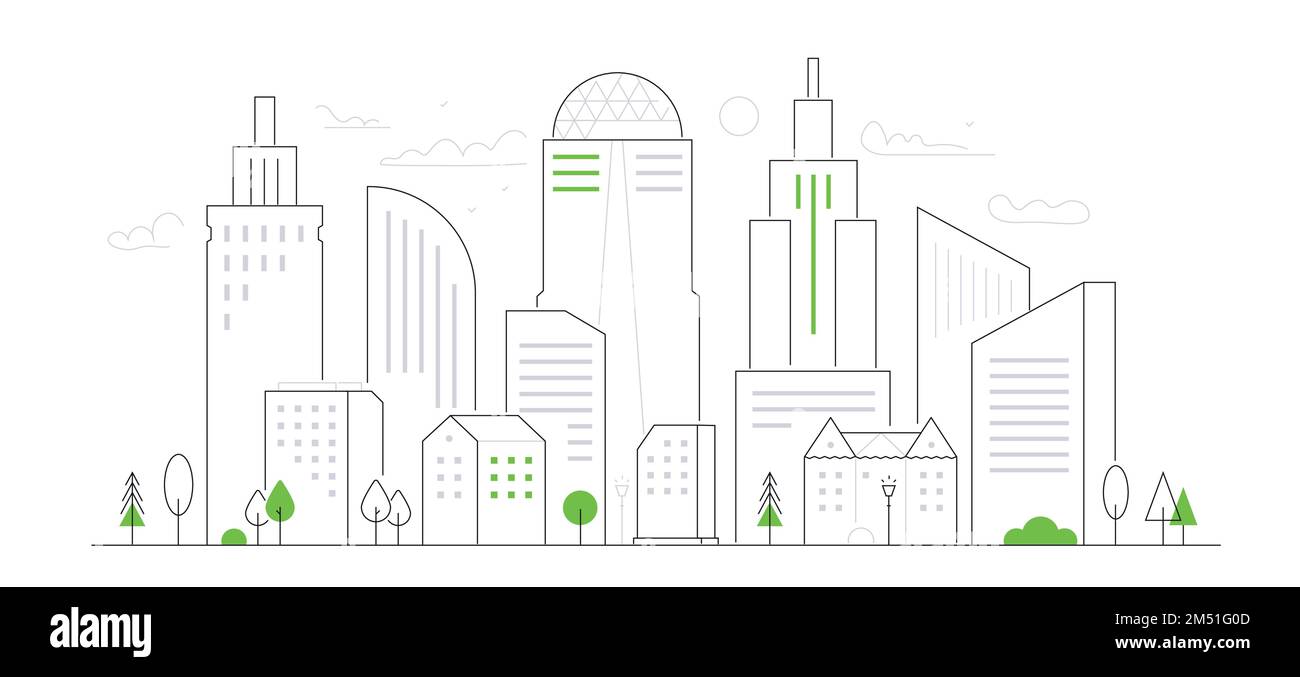 Urban architecture - modern thin line design style vector illustration ...