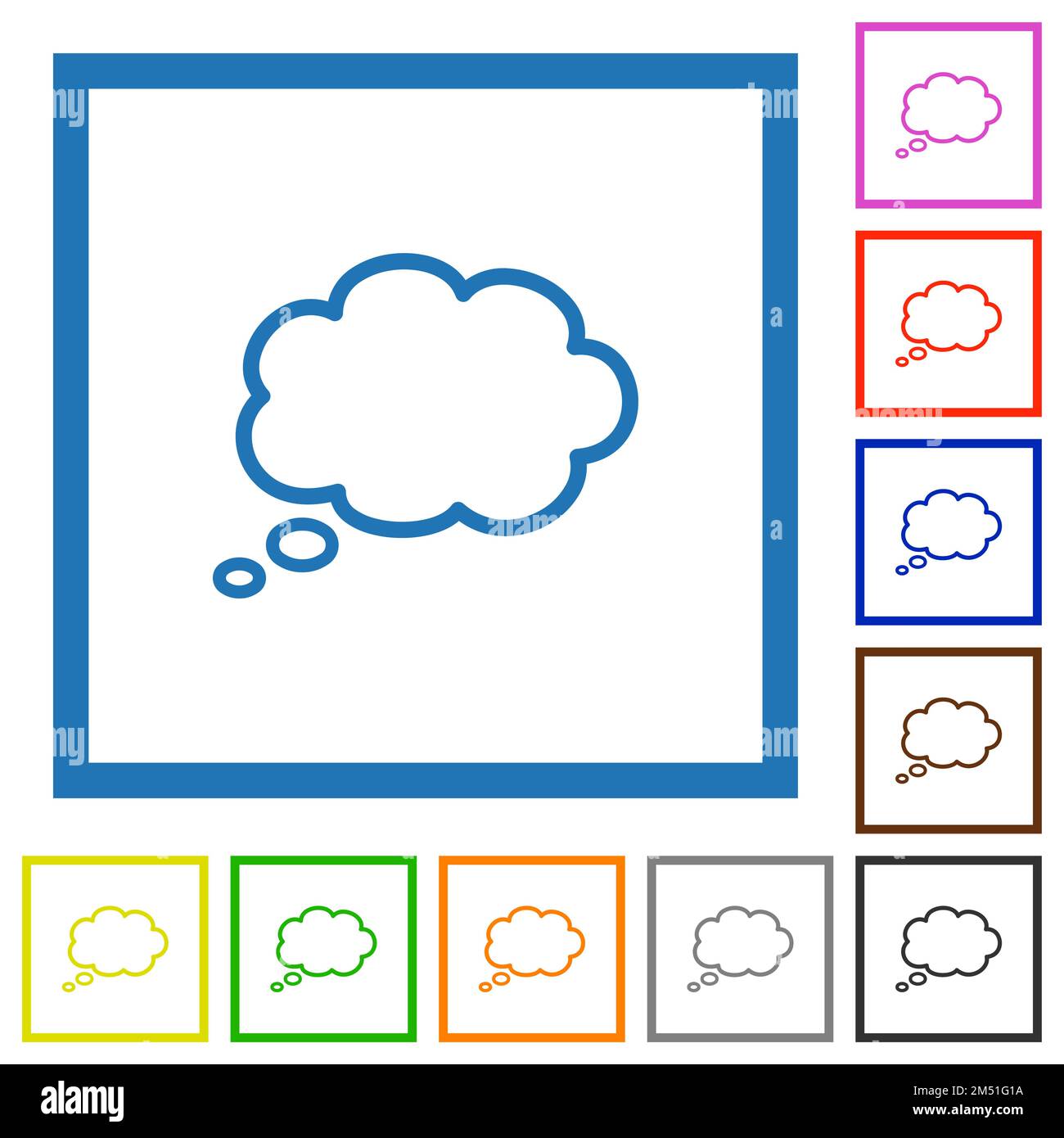 Single oval thought cloud outline flat color icons in square frames on ...