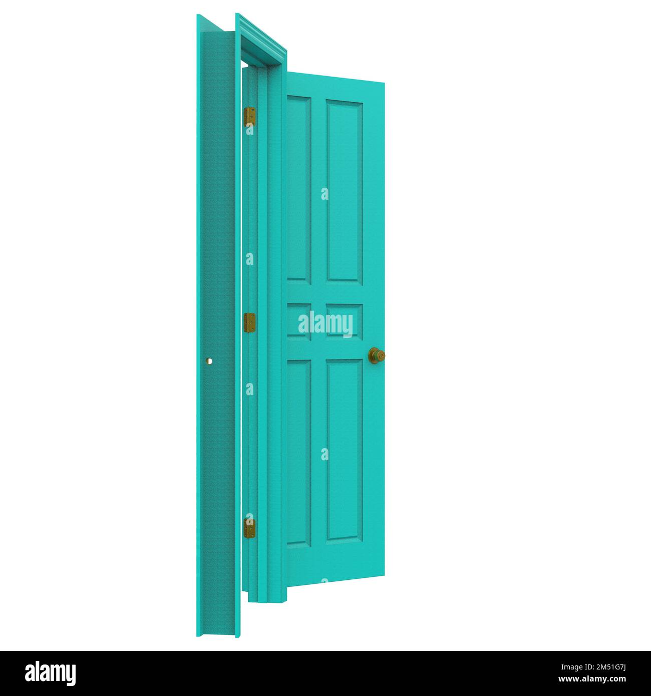 light blue open isolated interior door closed 3d illustration rendering ...