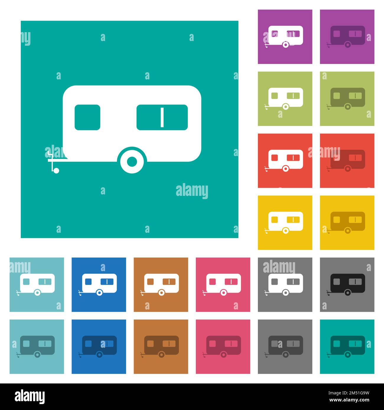 Caravan trailer multi colored flat icons on plain square backgrounds ...