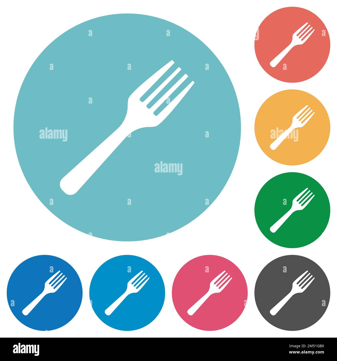Single fork solid flat white icons on round color backgrounds Stock ...