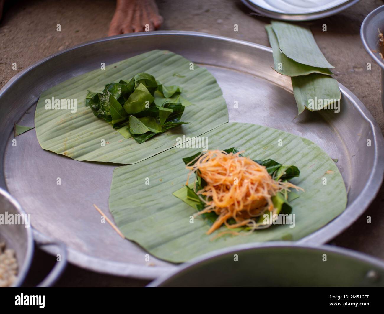 Thai food called "Hor Mhok" with ingredients of vermicelli and ant eggs ...