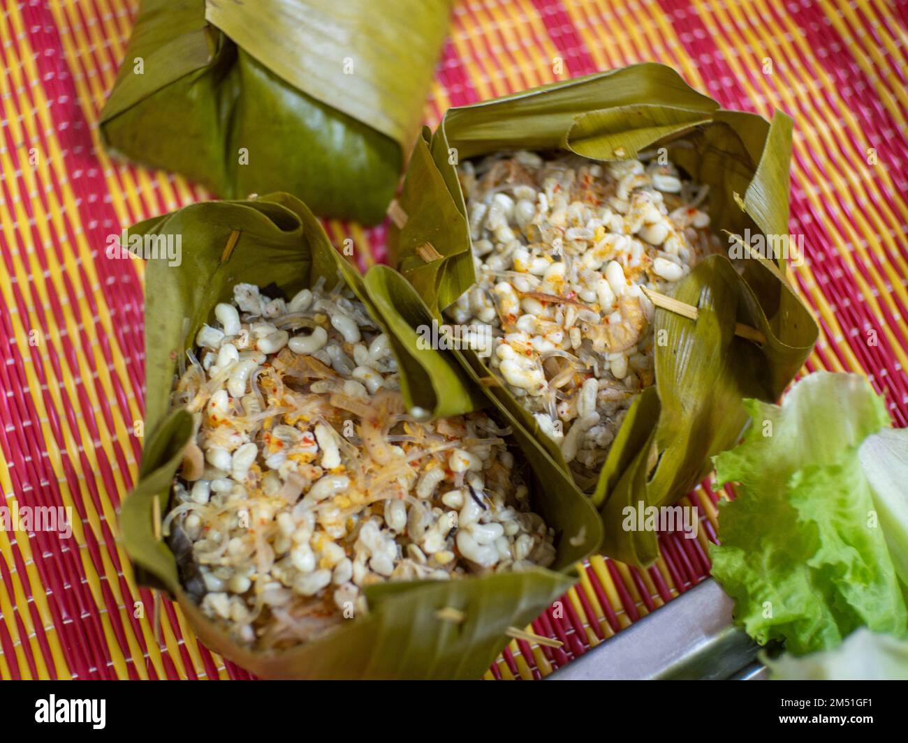 Thai food called "Hor Mhok" with ingredients of vermicelli and ant eggs ...