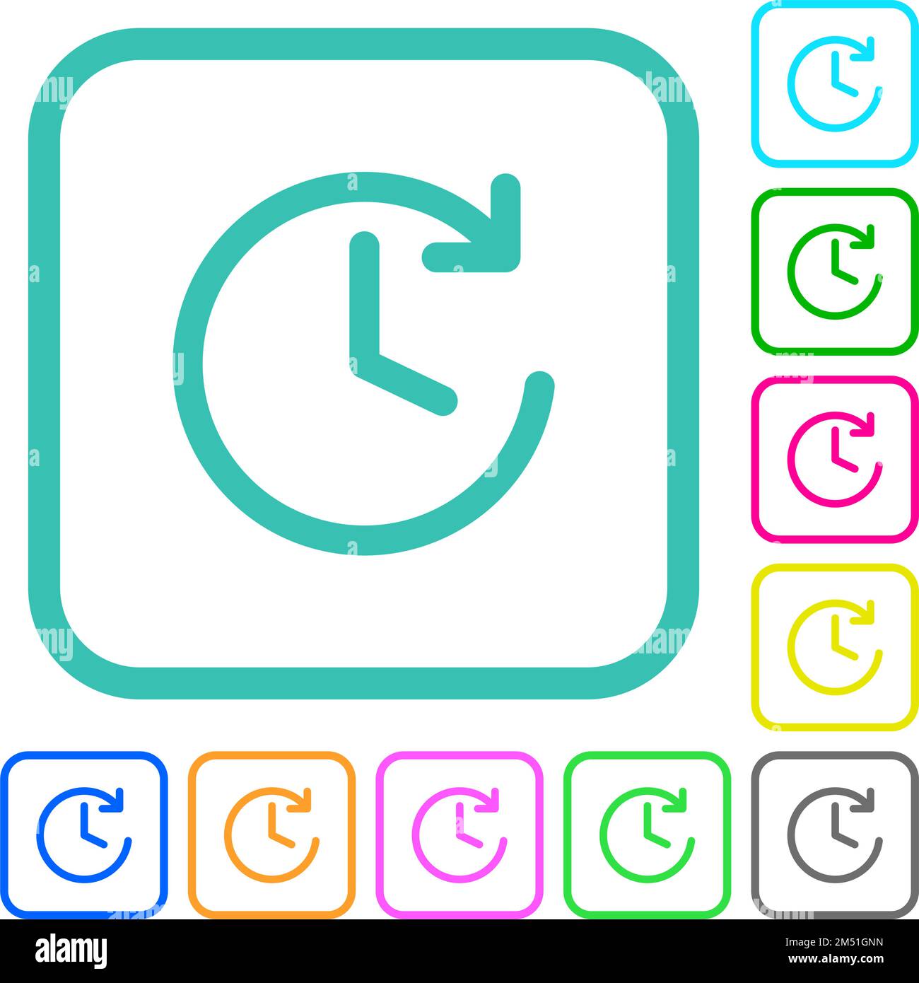 Circle shaped forward arrow and clock vivid colored flat icons in ...