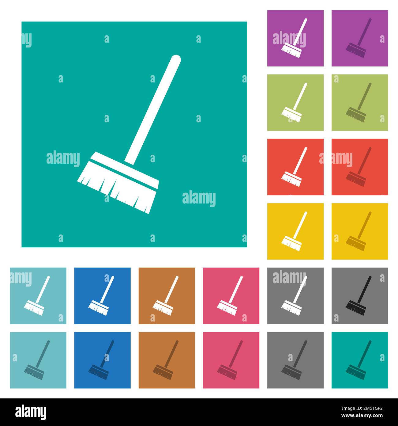 Household broom multi colored flat icons on plain square backgrounds ...
