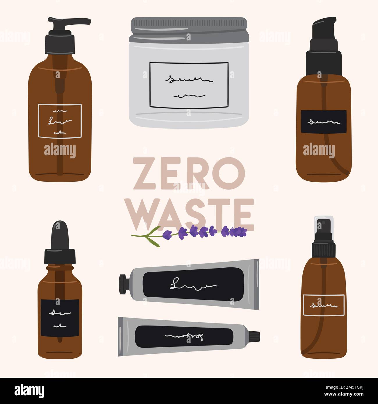 Set of zero waste organic cosmetics in recycling glass bottle, jar ...