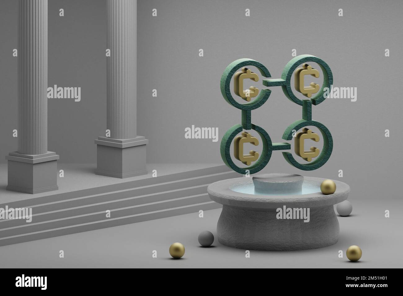 Beautiful illustrations Blockchain Coins symbol icon on a fountain and ...
