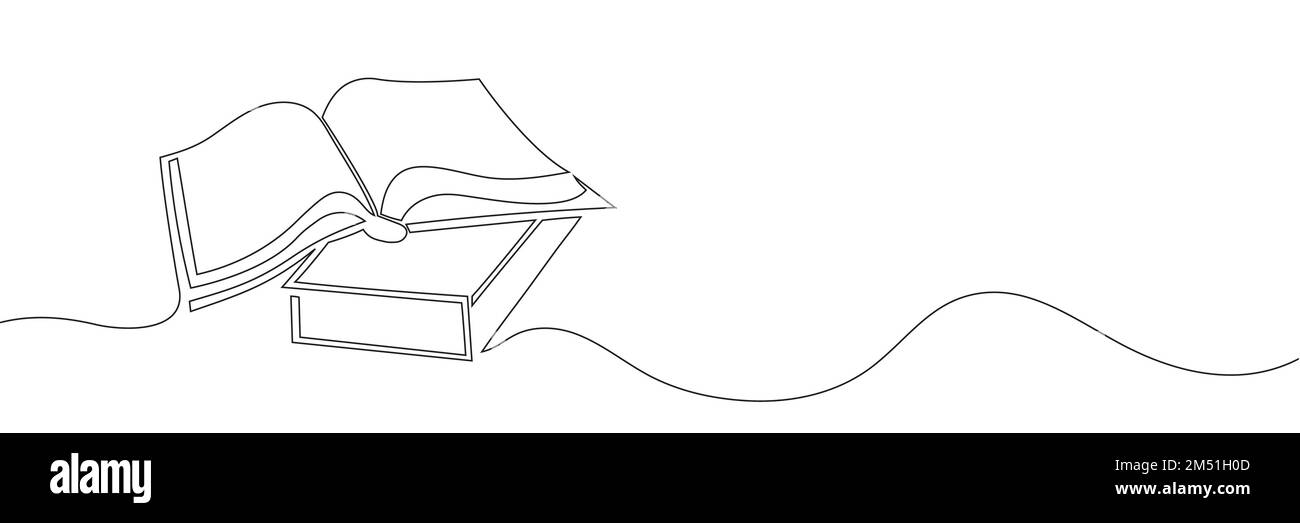 The book is drawn with one line. Modern outline doodles of an open book ...