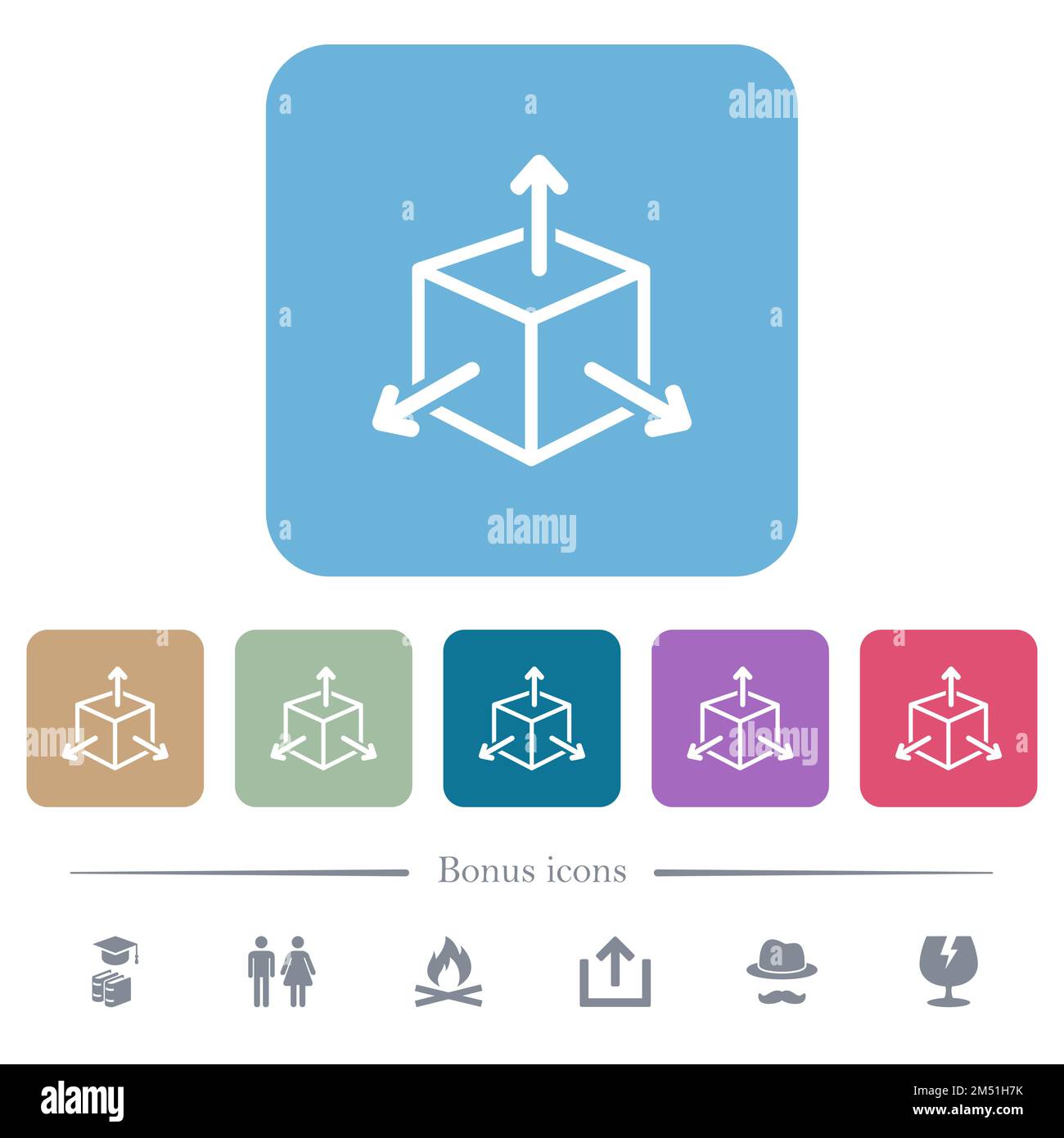 Scalability white flat icons on color rounded square backgrounds. 6 ...