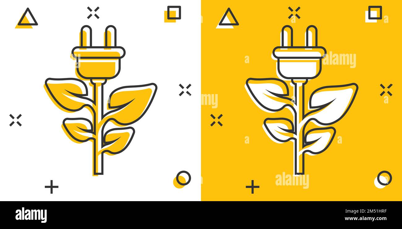 Eco power icon in comic style. Green energy cartoon vector illustration ...