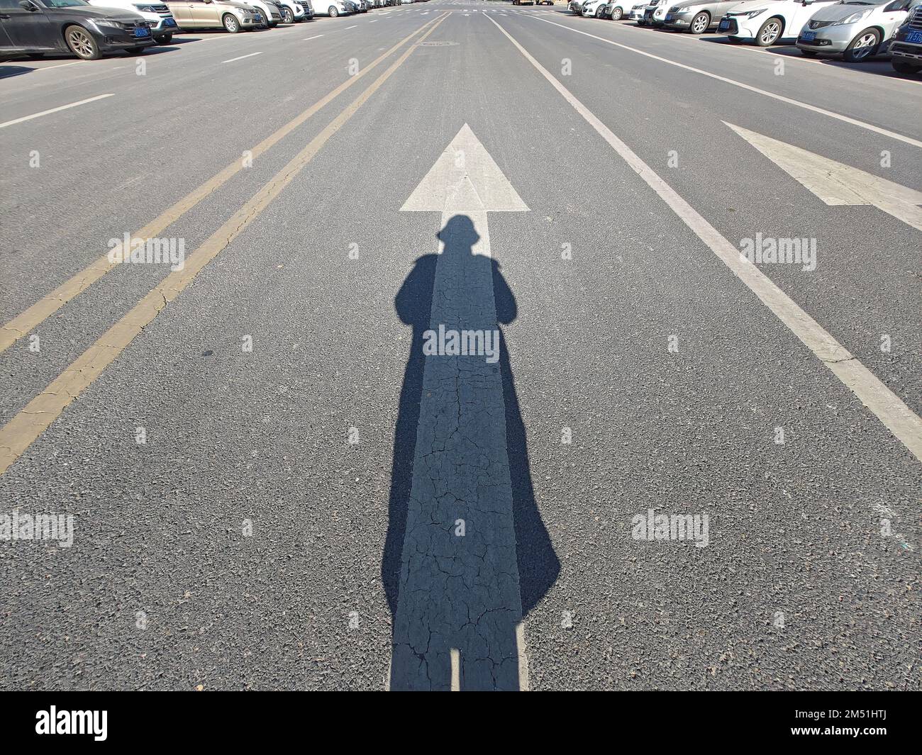 solution arrow and silhouette on the road, new year directtion Stock ...