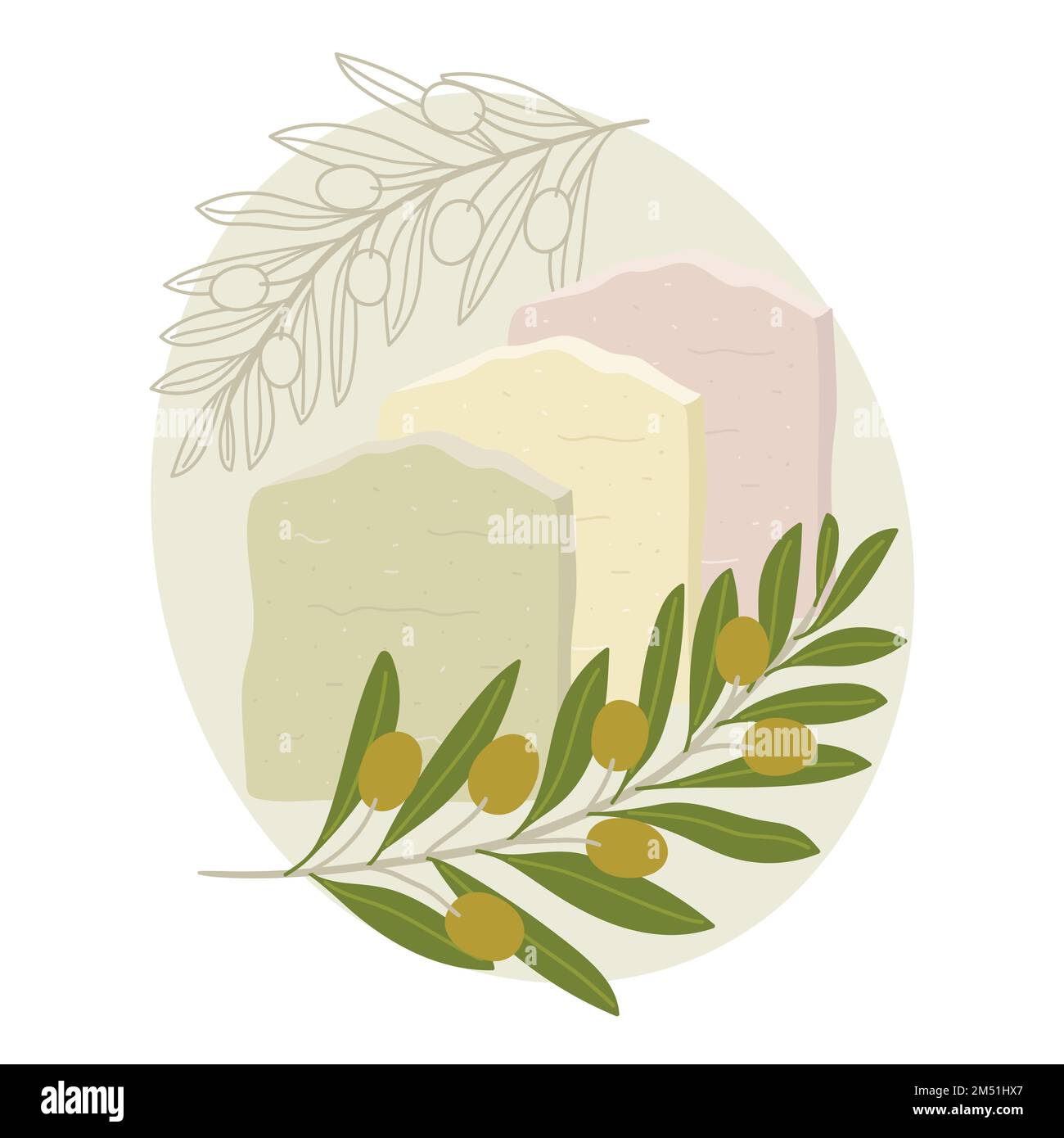 Composition with natural organic soaps with abstract shape and olive ...