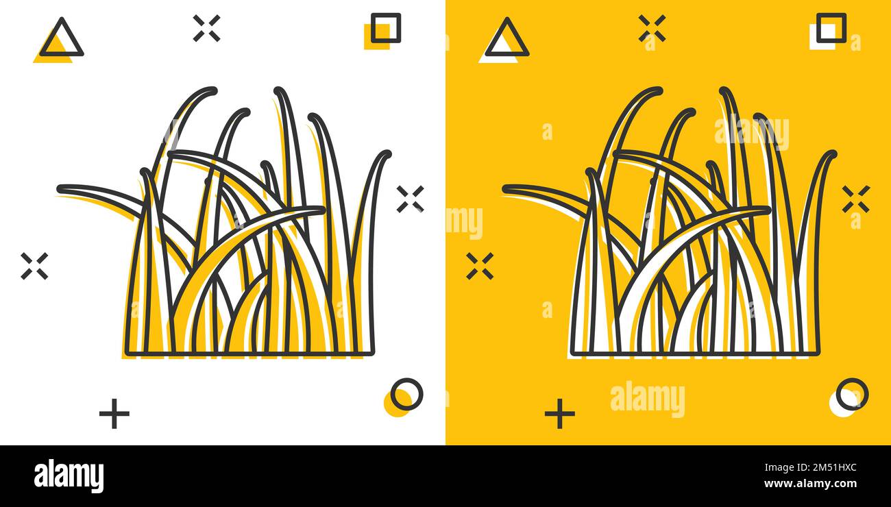 Grass icon in comic style. Eco lawn cartoon vector illustration on ...