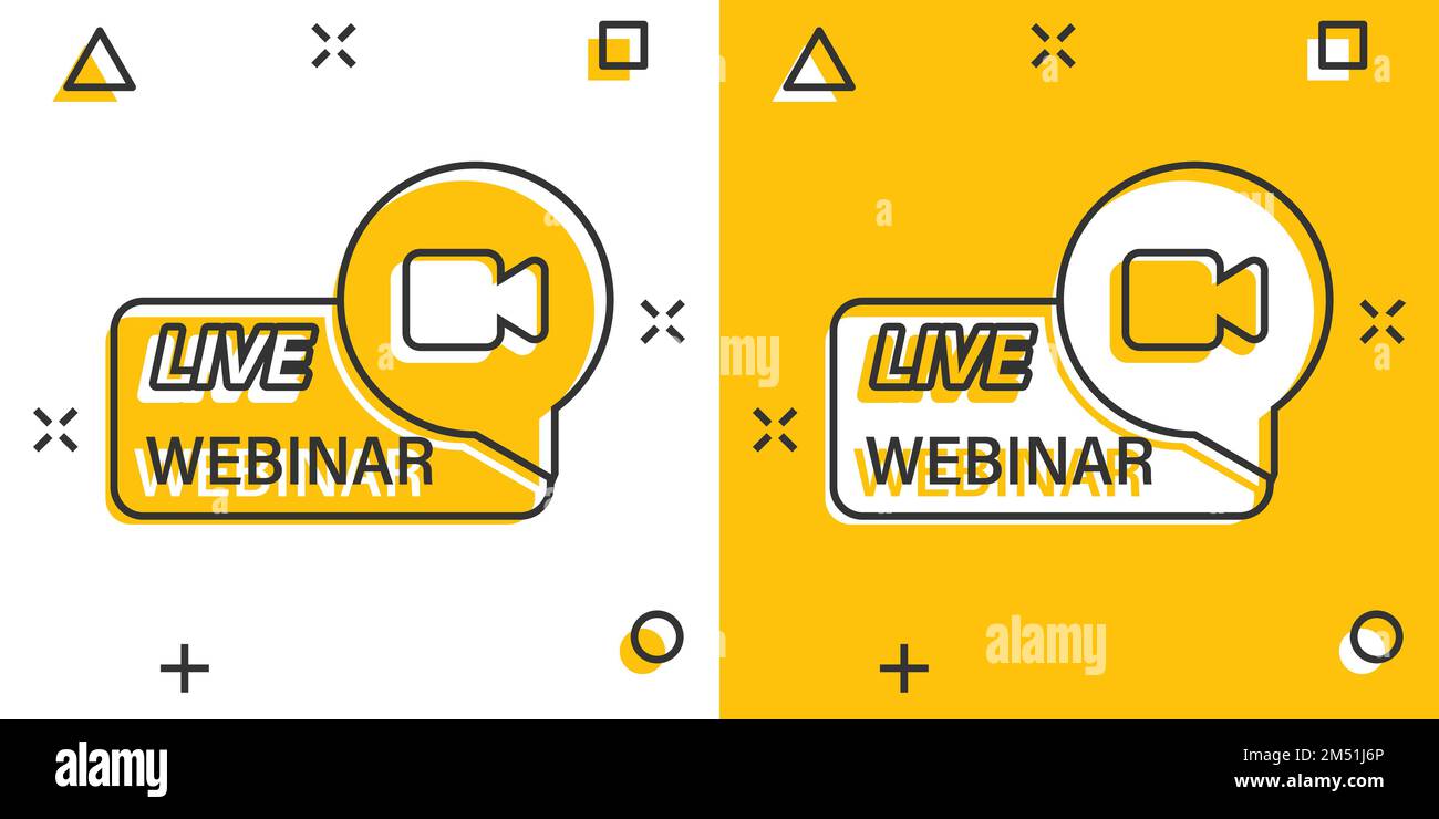Live webinar icon in comic style. Online training cartoon vector ...