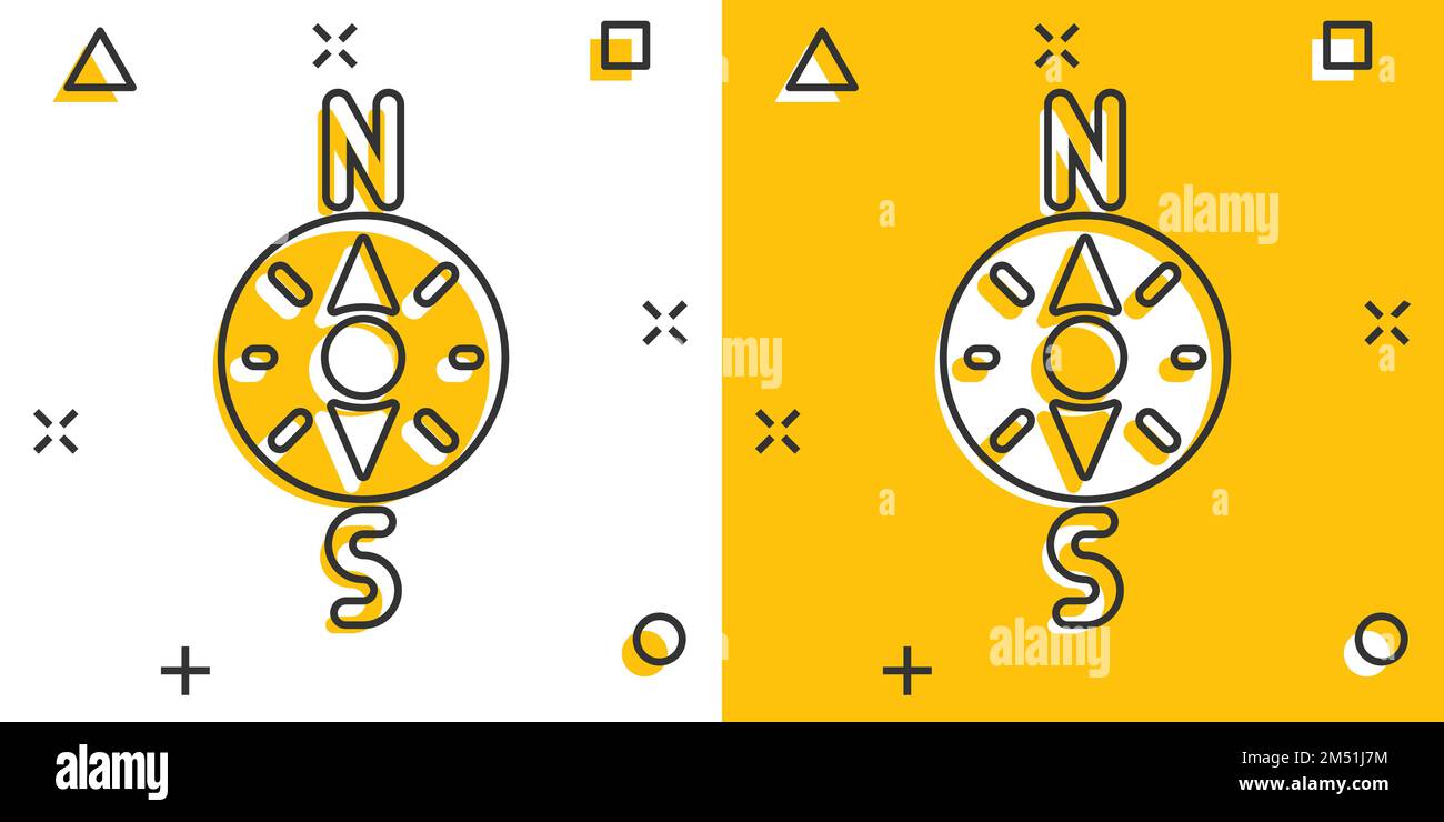 Compass icon in comic style. Navigation equipment cartoon vector ...