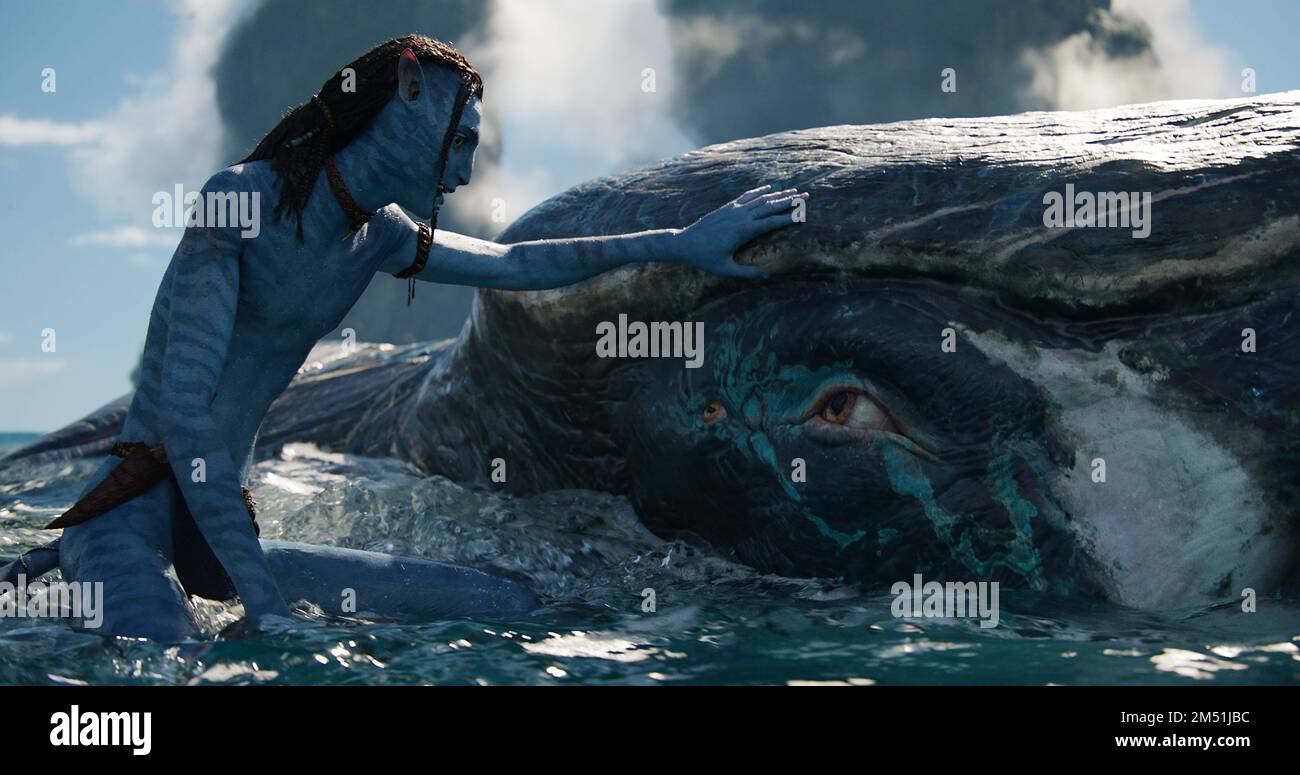 (L-R): Lo’ak (Britain Dalton) and a Tulkun in 20th Century Studios' AVATAR: THE WAY OF WATER ...