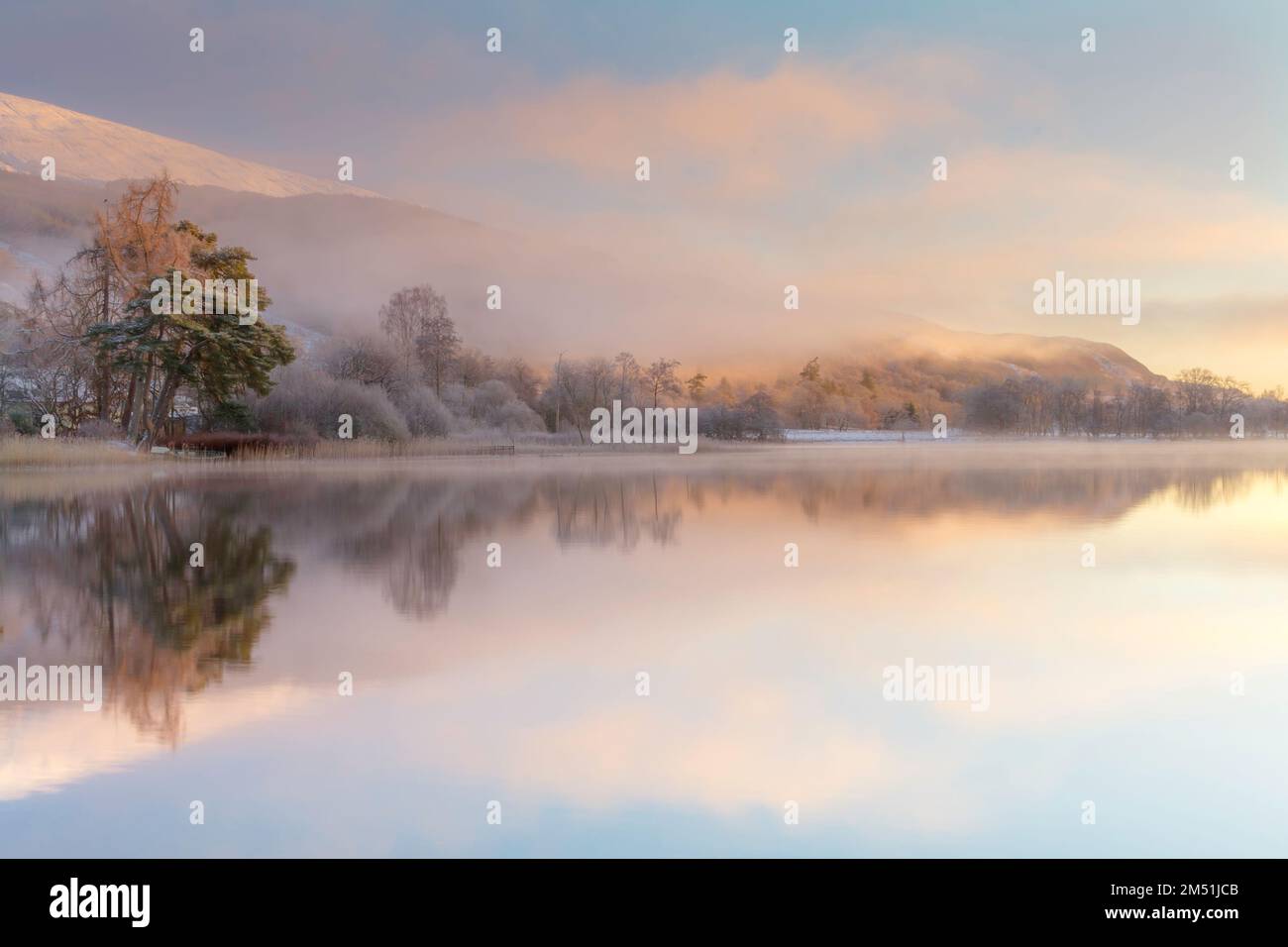 Mist on frozen Loch Ard, Scotland Stock Photo - Alamy