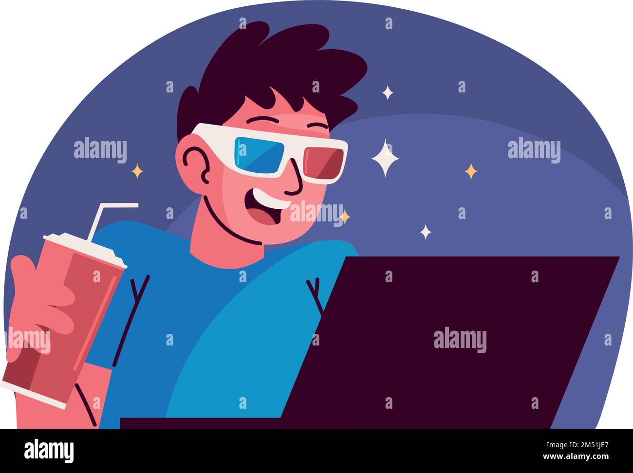 Happy young man watching movie Stock Vector Images - Alamy