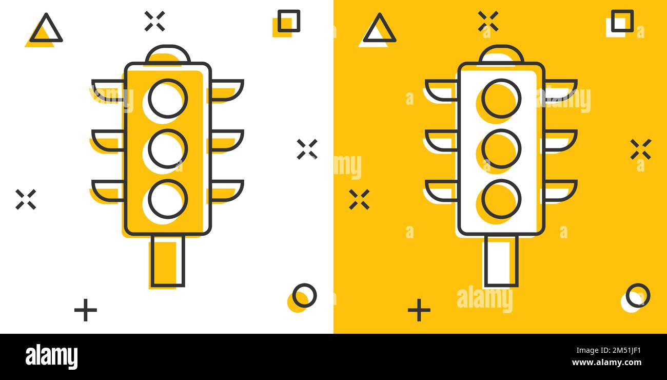 Semaphore icon in comic style. Traffic light cartoon vector ...