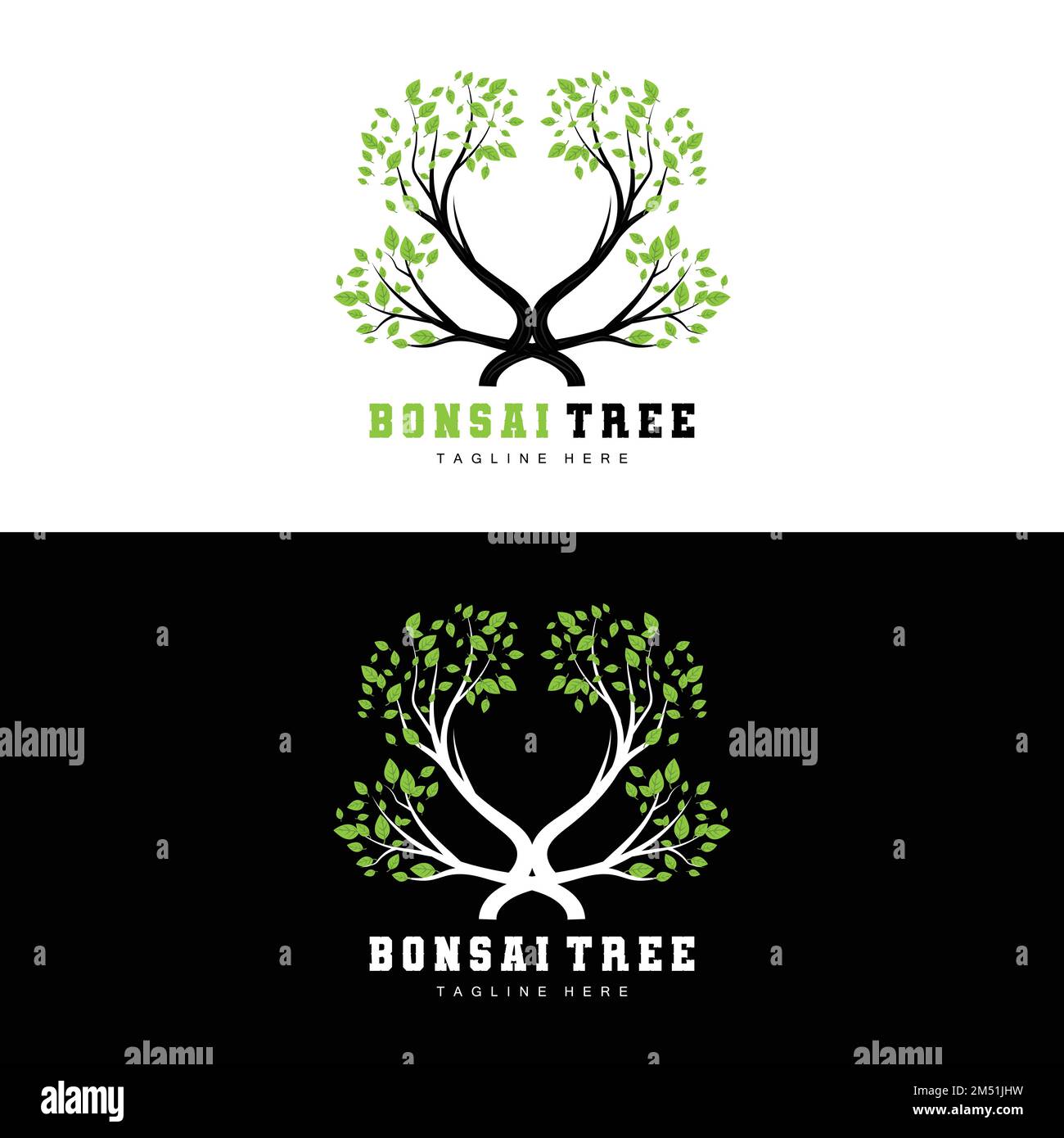 Green Tree Logo Design, Bonsai Tree Logo Illustration, Leaf And Wood ...