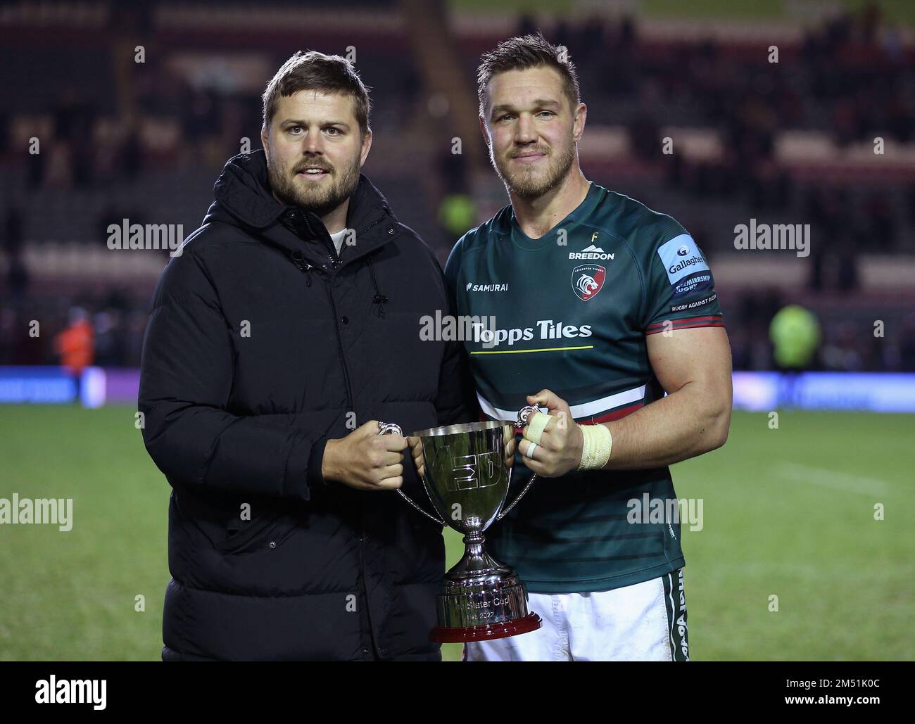 Ed Slater (left) and Leicester Tigers captain Hanro Liebenberg with the ...