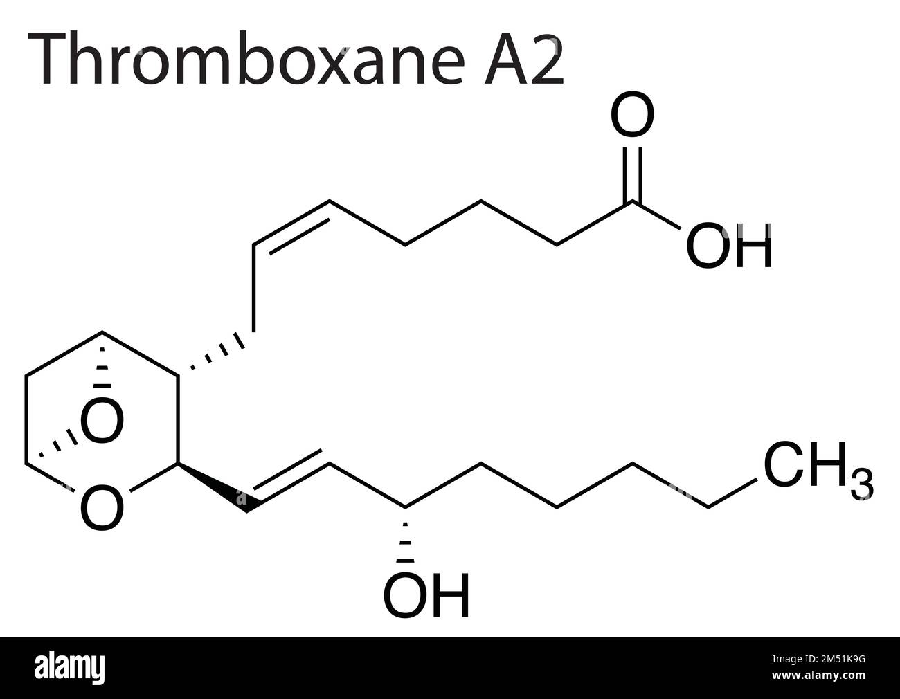 A Chemical formula structure of Thromboxane A2 on white background ...