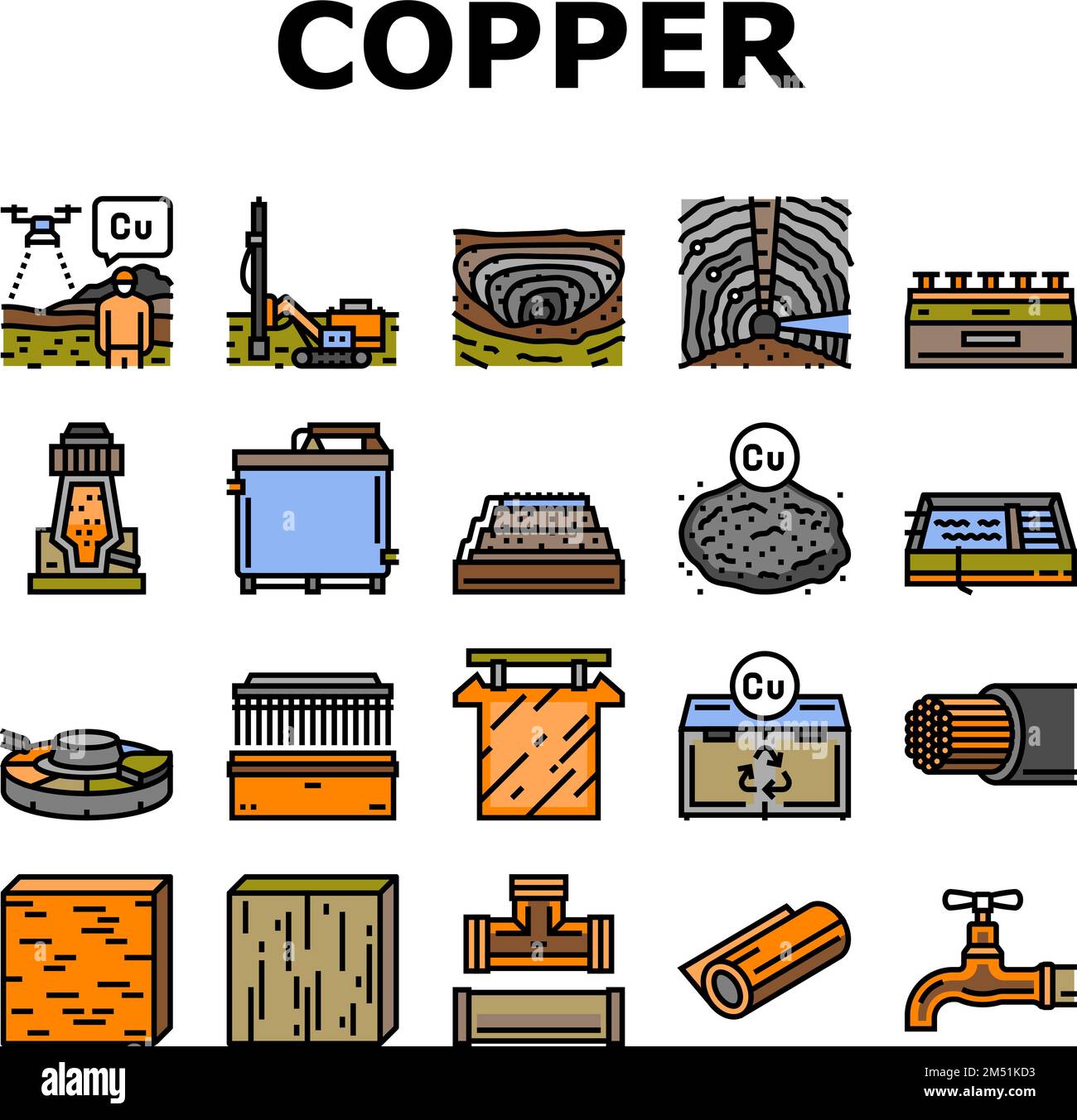 copper metal production steel icons set vector Stock Vector Image & Art ...