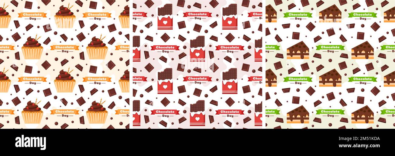Set of Chocolate Seamless Pattern Design with Choco Decoration in ...