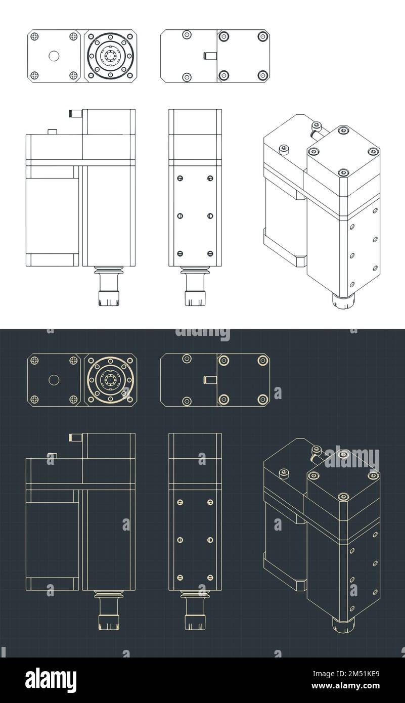 Stylized vector illustrations of blueprints of CNC router head Stock Vector Image & Art - Alamy