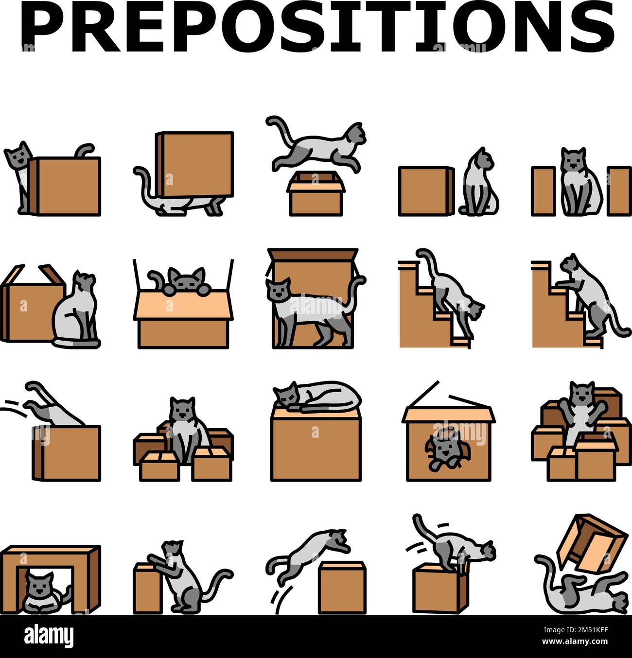 Preposition English Language Icons Set Vector Stock Vector Image And Art