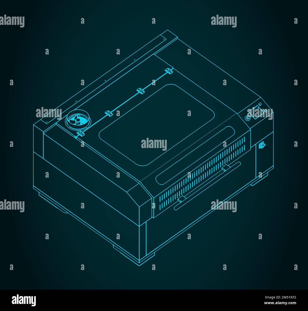 Stylized vector illustration of blueprint of an industrial laser cutter ...
