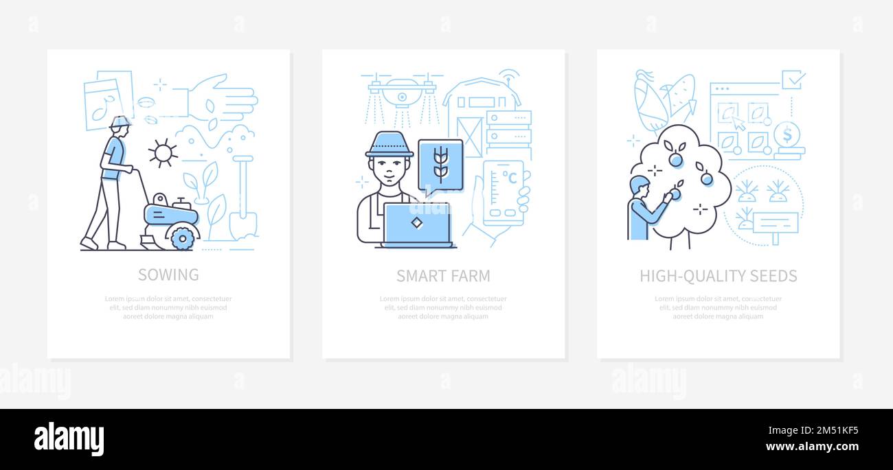 Smart farm and seeds - line design style banners set Stock Vector Image ...